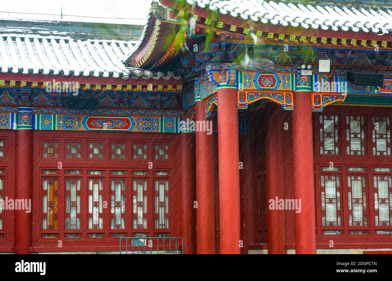 Ancient Chinese buildings and plants around the Huaqing Palace, also ...
