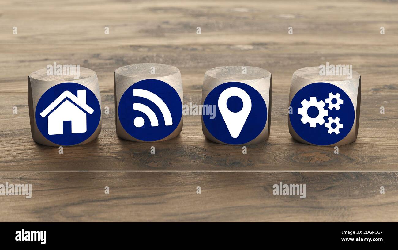 Contact icons on wooden cubes - Illustration Stock Photo - Alamy