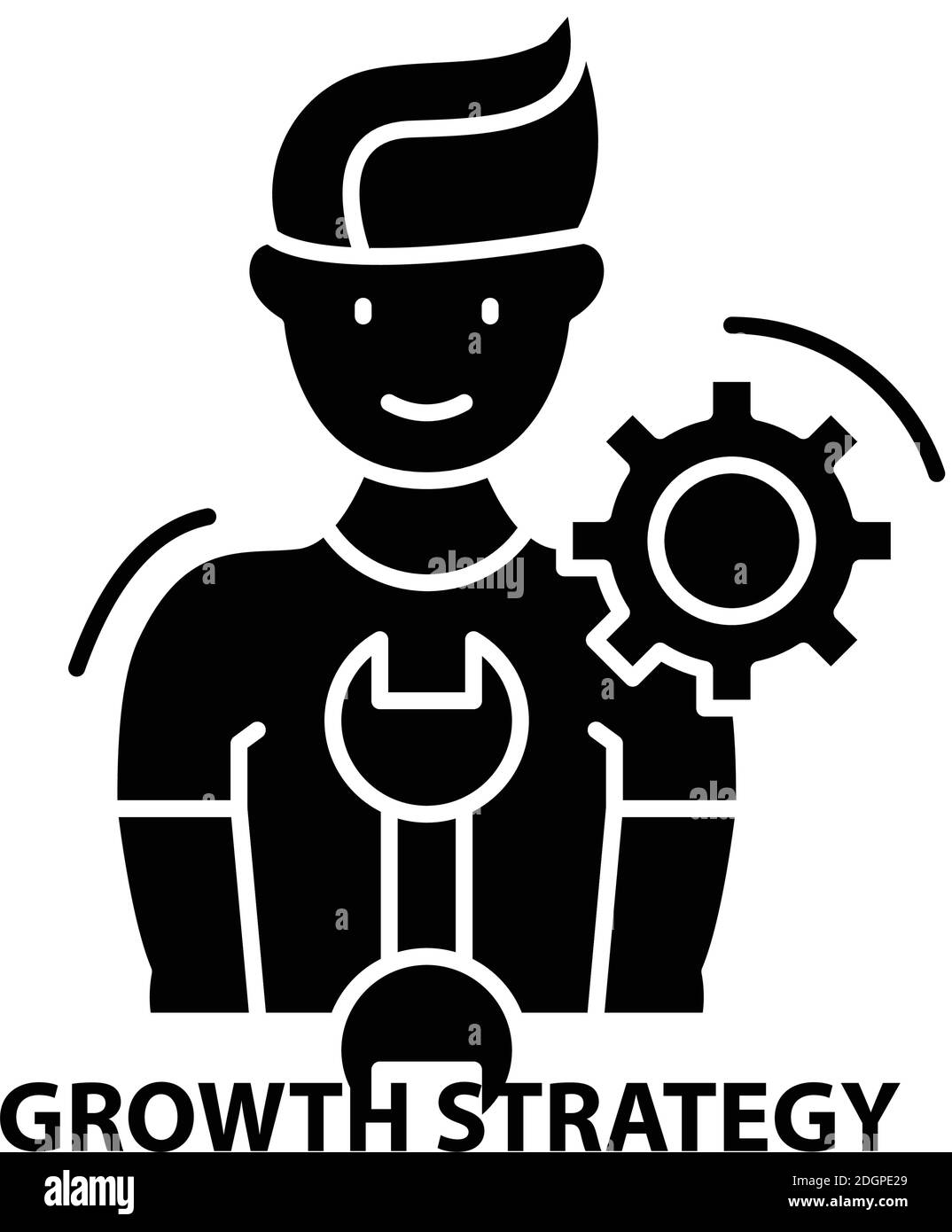 growth strategy icon, black vector sign with editable strokes, concept ...