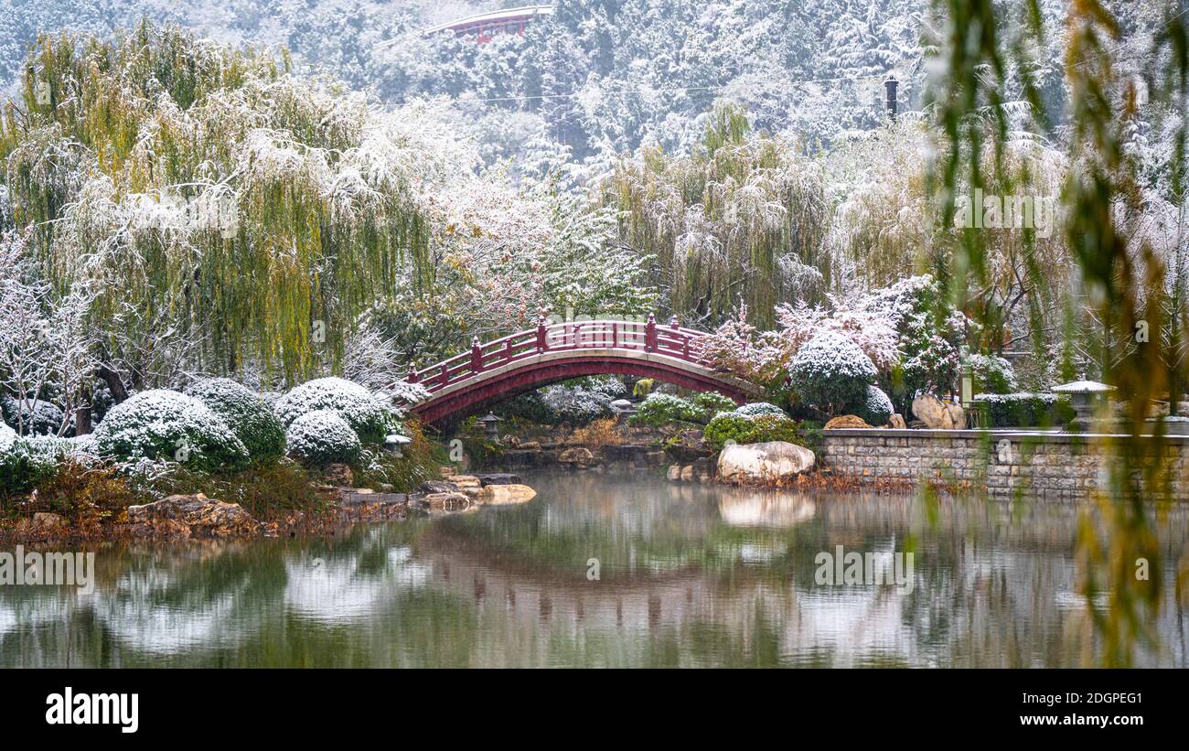 Ancient Chinese buildings and plants around the Huaqing Palace, also ...