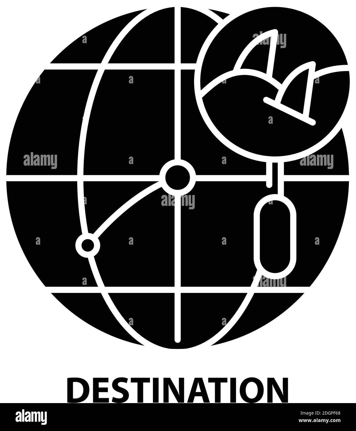 destination icon, black vector sign with editable strokes, concept ...
