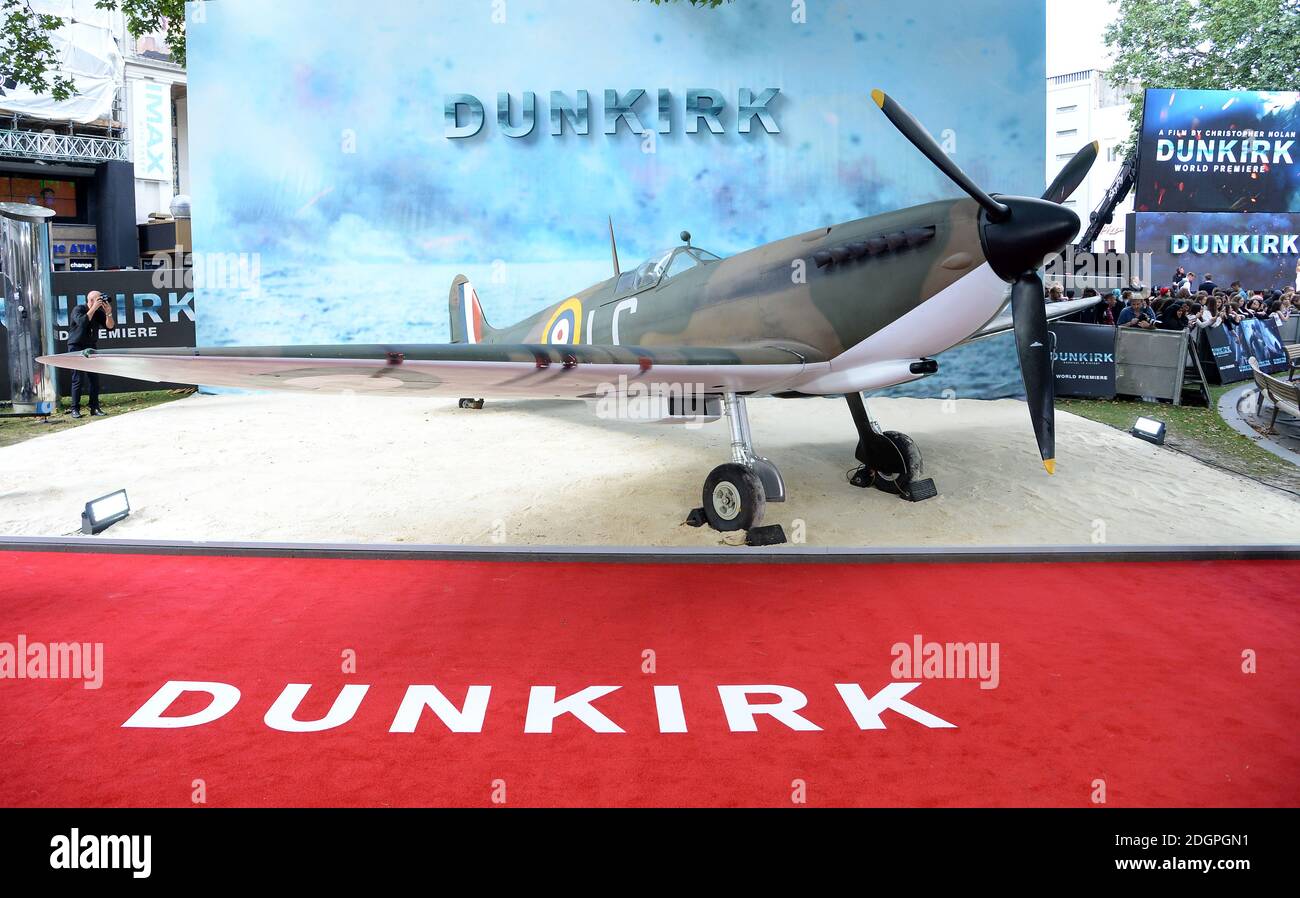 A replica of a spitfire at the world premiere of Dunkirk, held at the ...