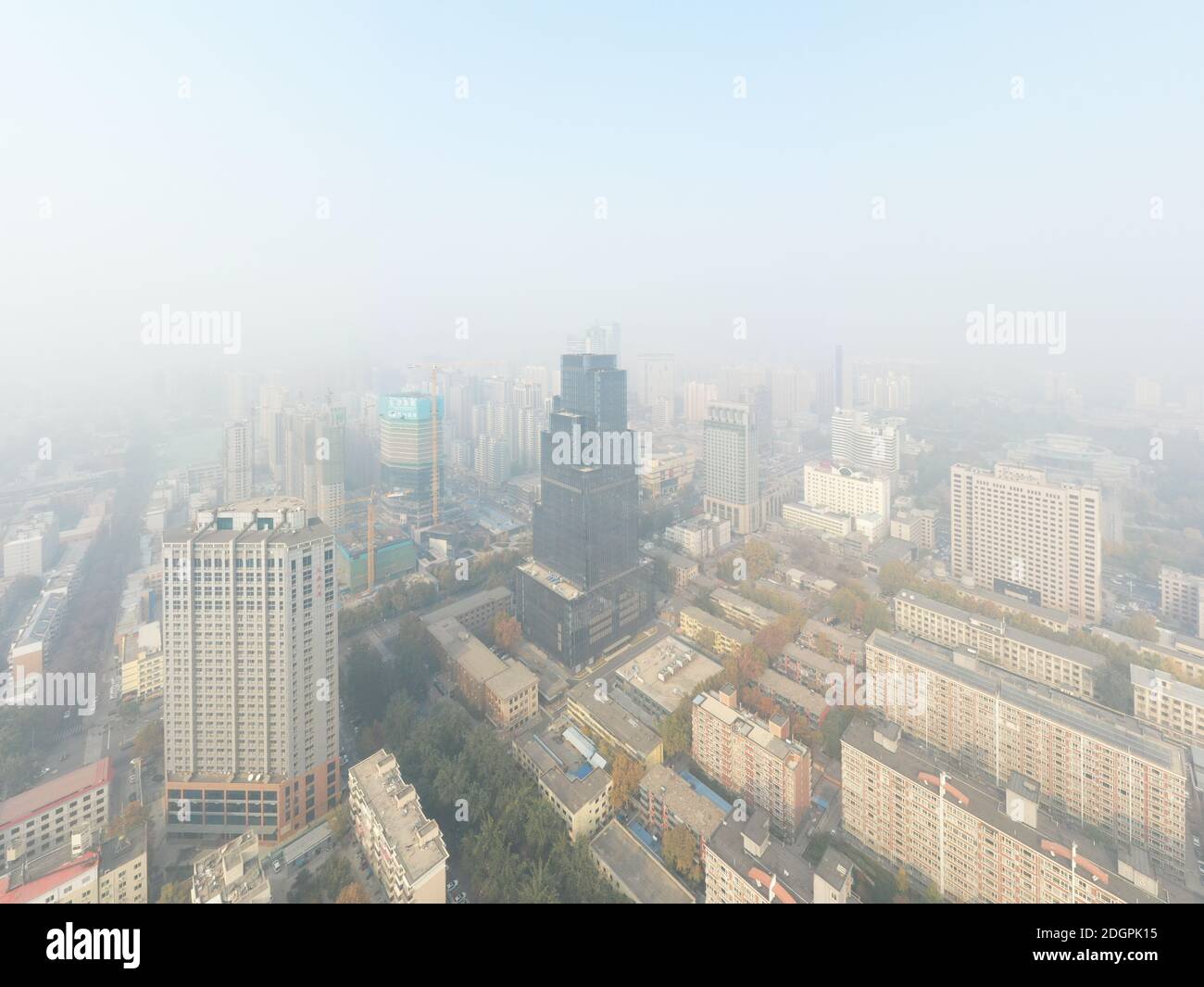 --FILE--An aerial view of buildings at downtown area covered by severe ...