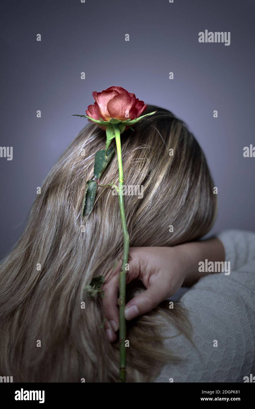 Sad Girl With Red Rose Wallpaper
