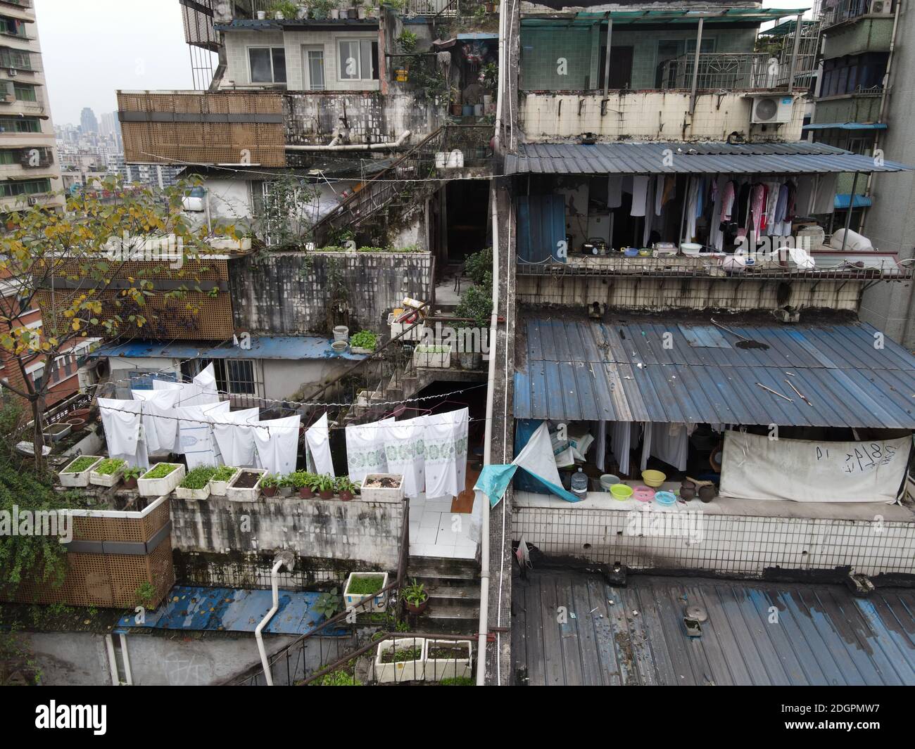 View of a "ladder-shaped" building in Lianglukou, Yuzhong district ...