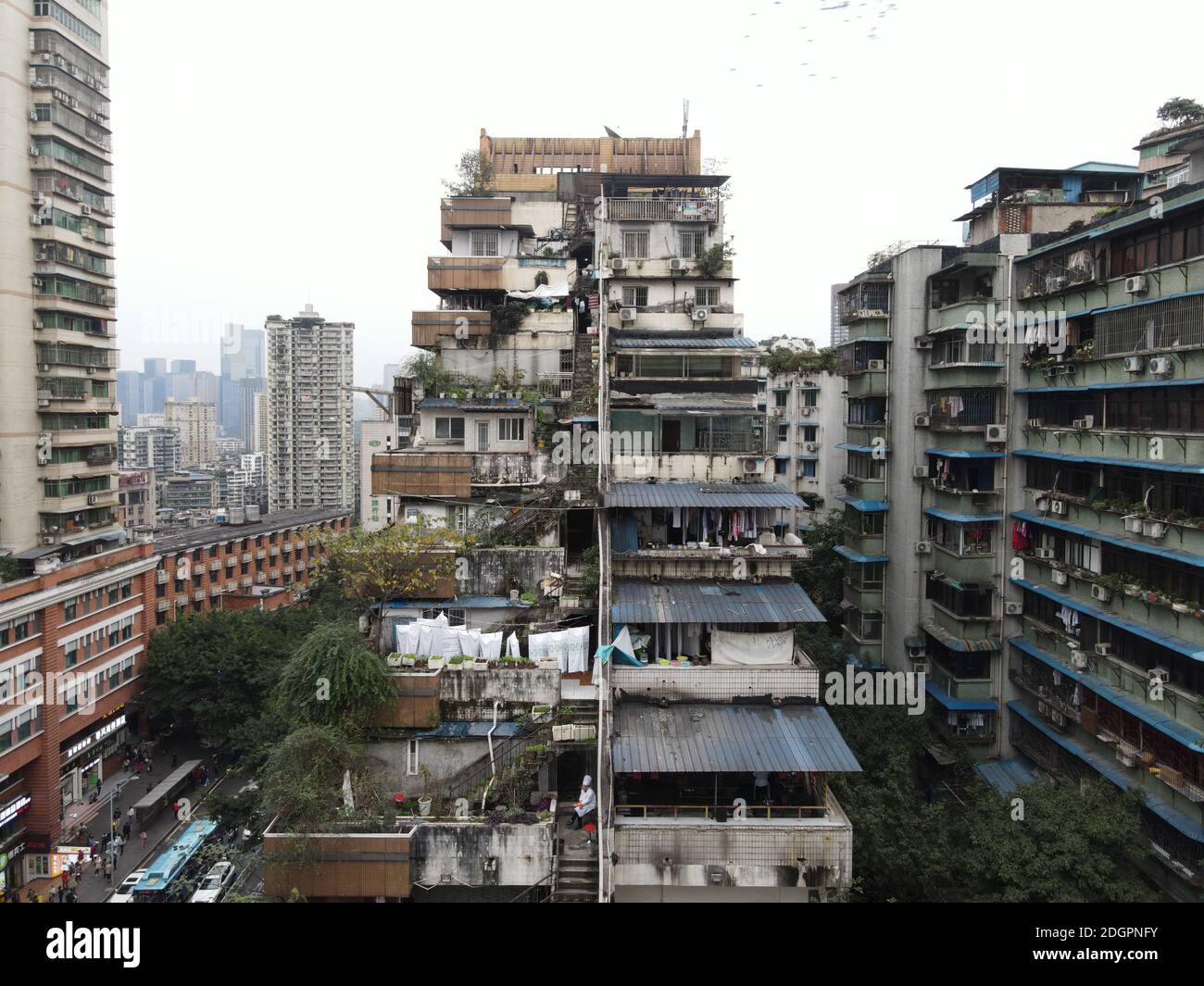 View of a "ladder-shaped" building in Lianglukou, Yuzhong district ...