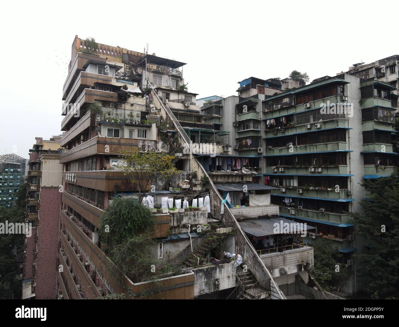 View of a "ladder-shaped" building in Lianglukou, Yuzhong district ...