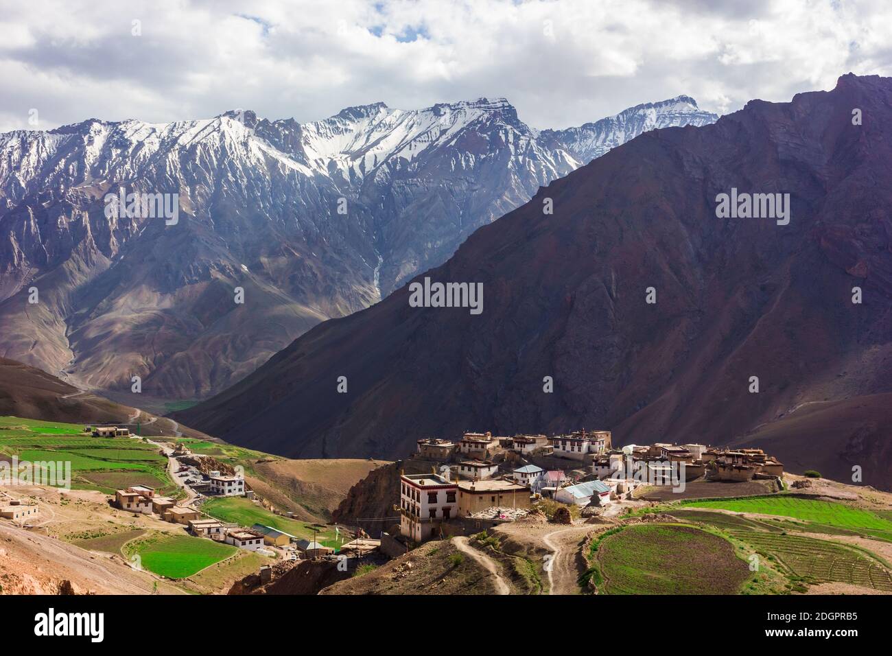 An aerial view of the Himalayan village of Kibber in the Spiti valley ...