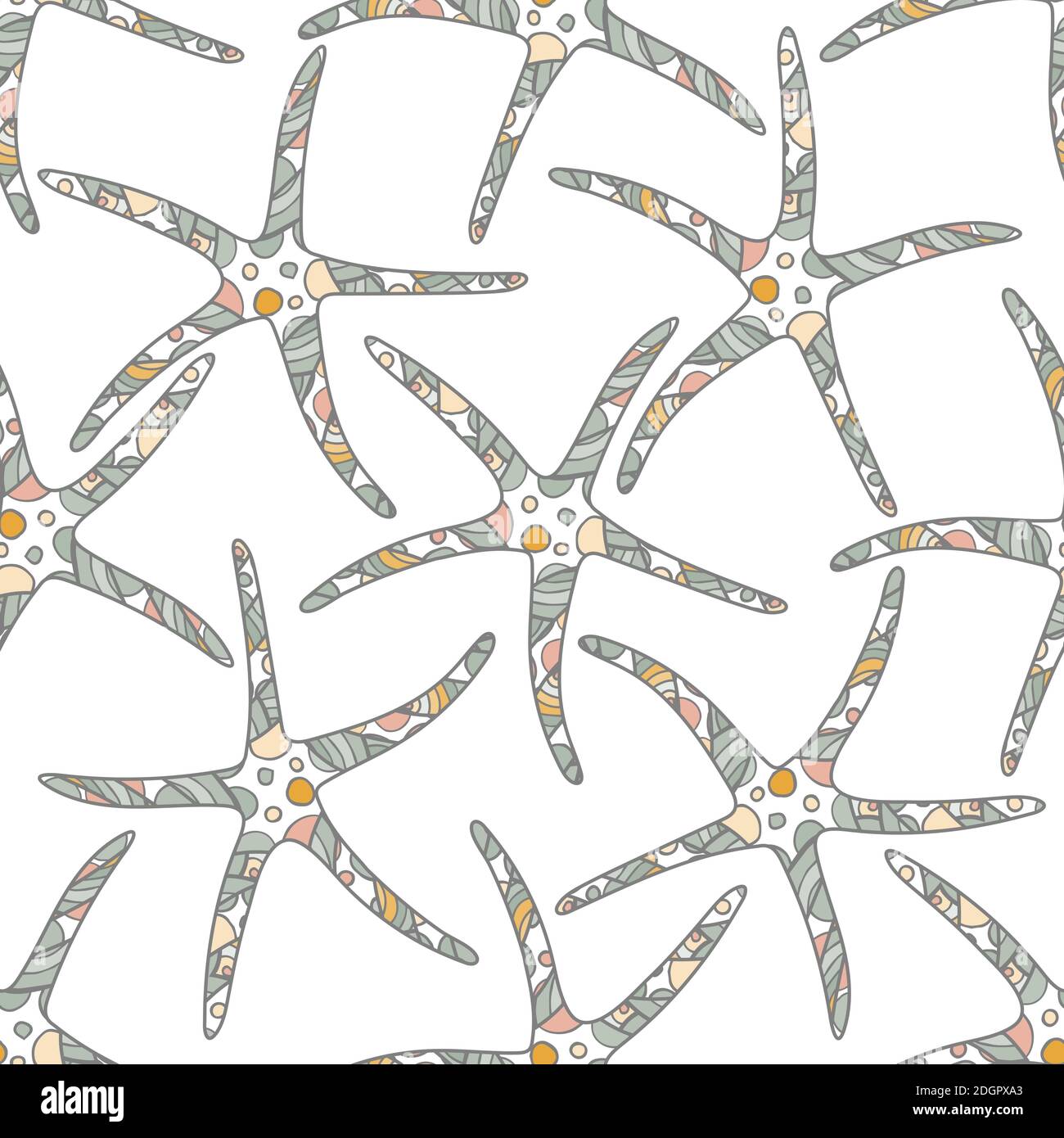 Seamless pattern in zen art style with seastars on white Stock Vector ...