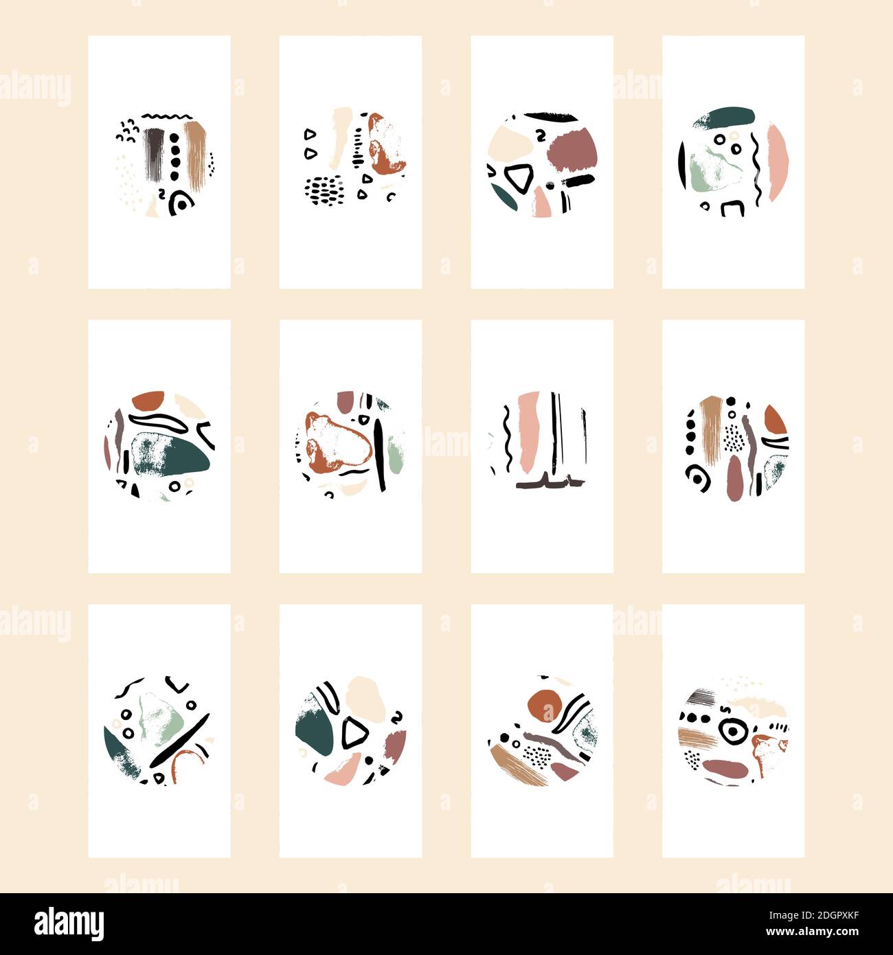 Set of bohemian abstract social media stories highlights. Boho story ...