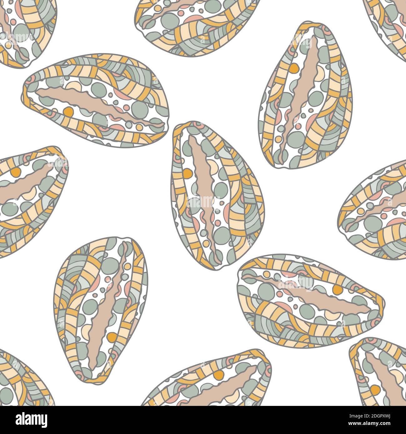 Seamless pattern in zen art style with sea shells and seastars on white ...