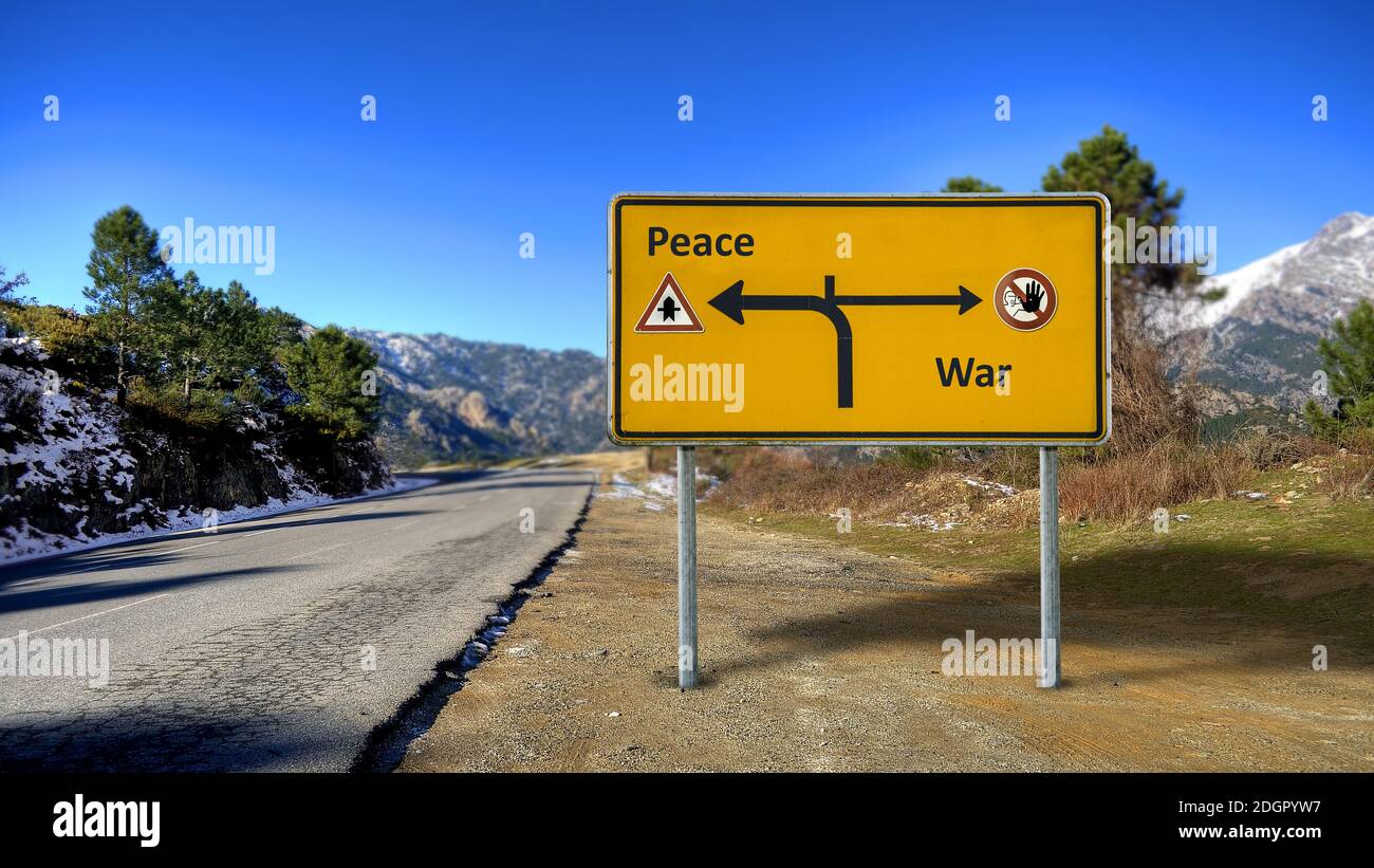 Street Sign to Peace versus War Stock Photo - Alamy