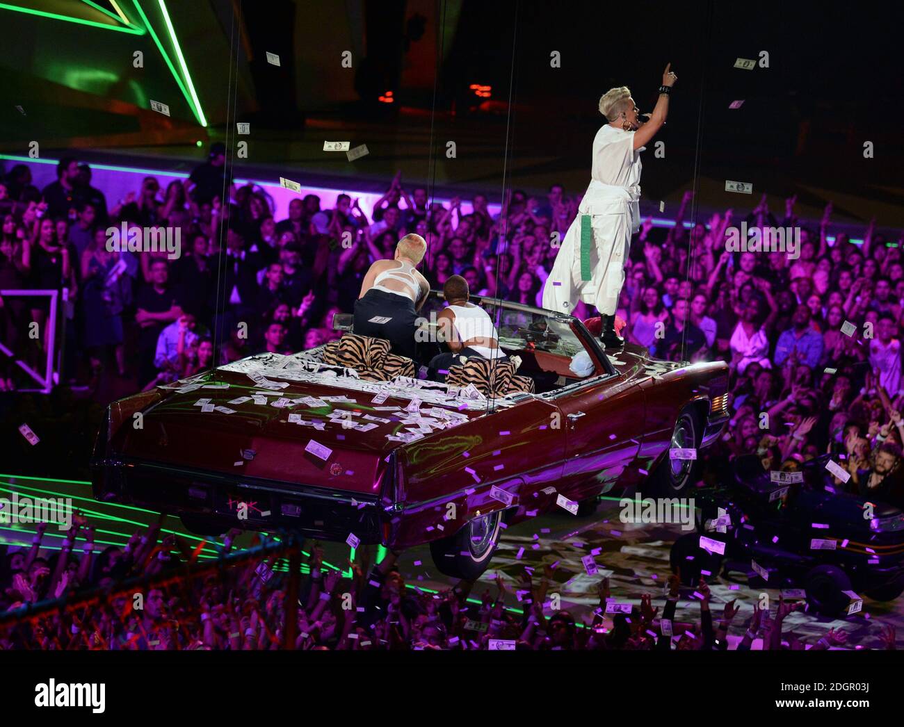 Pink performing at the MTV Video Music Awards 2017, held at the Forum ...