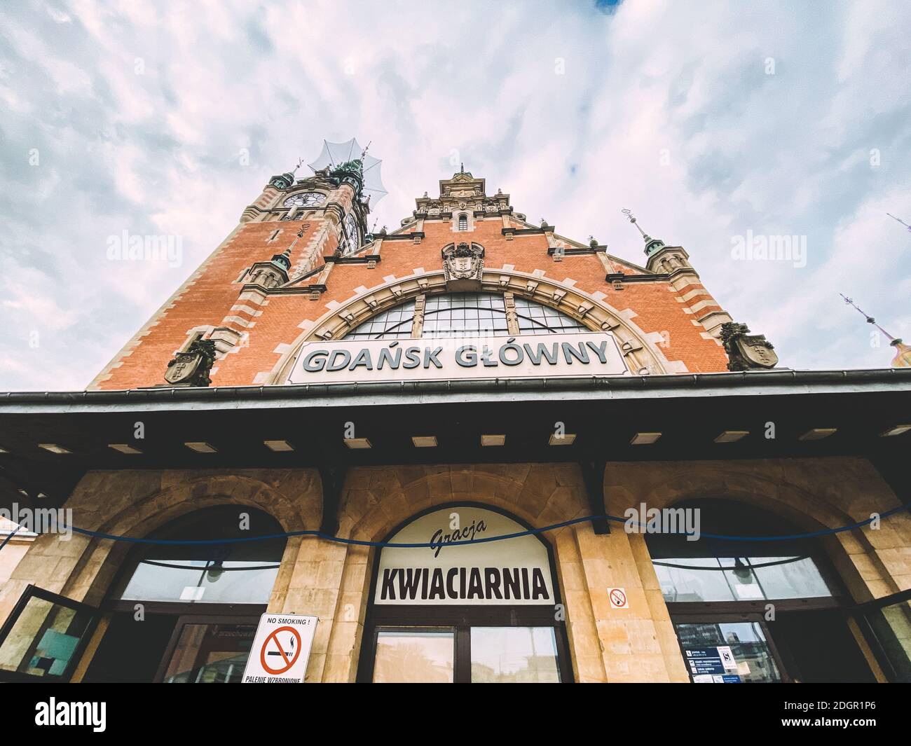 Old town of Gdansk. The building of the main station in Gdansk. Gdansk ...