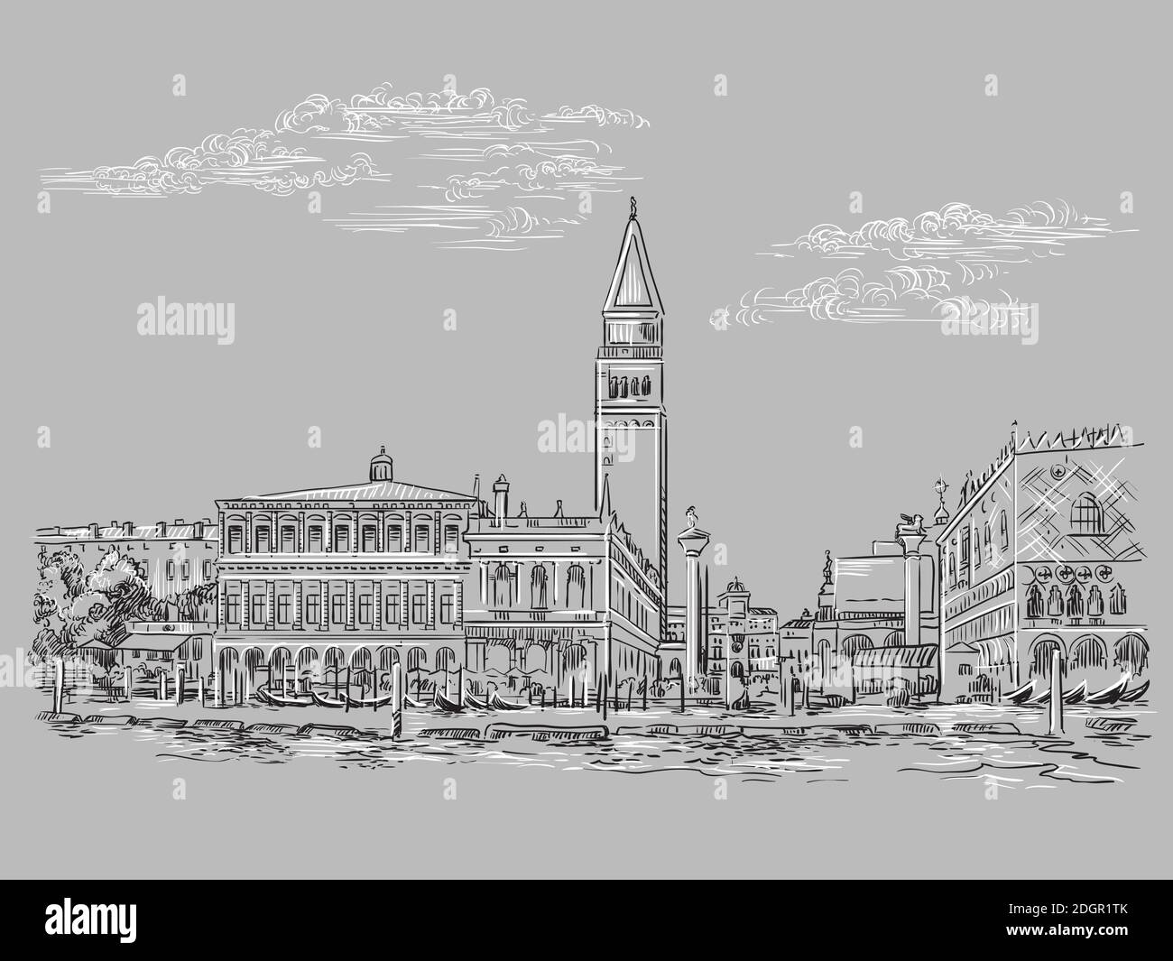 Vector hand drawing sketch illustration of St Mark s Square in Venice ...