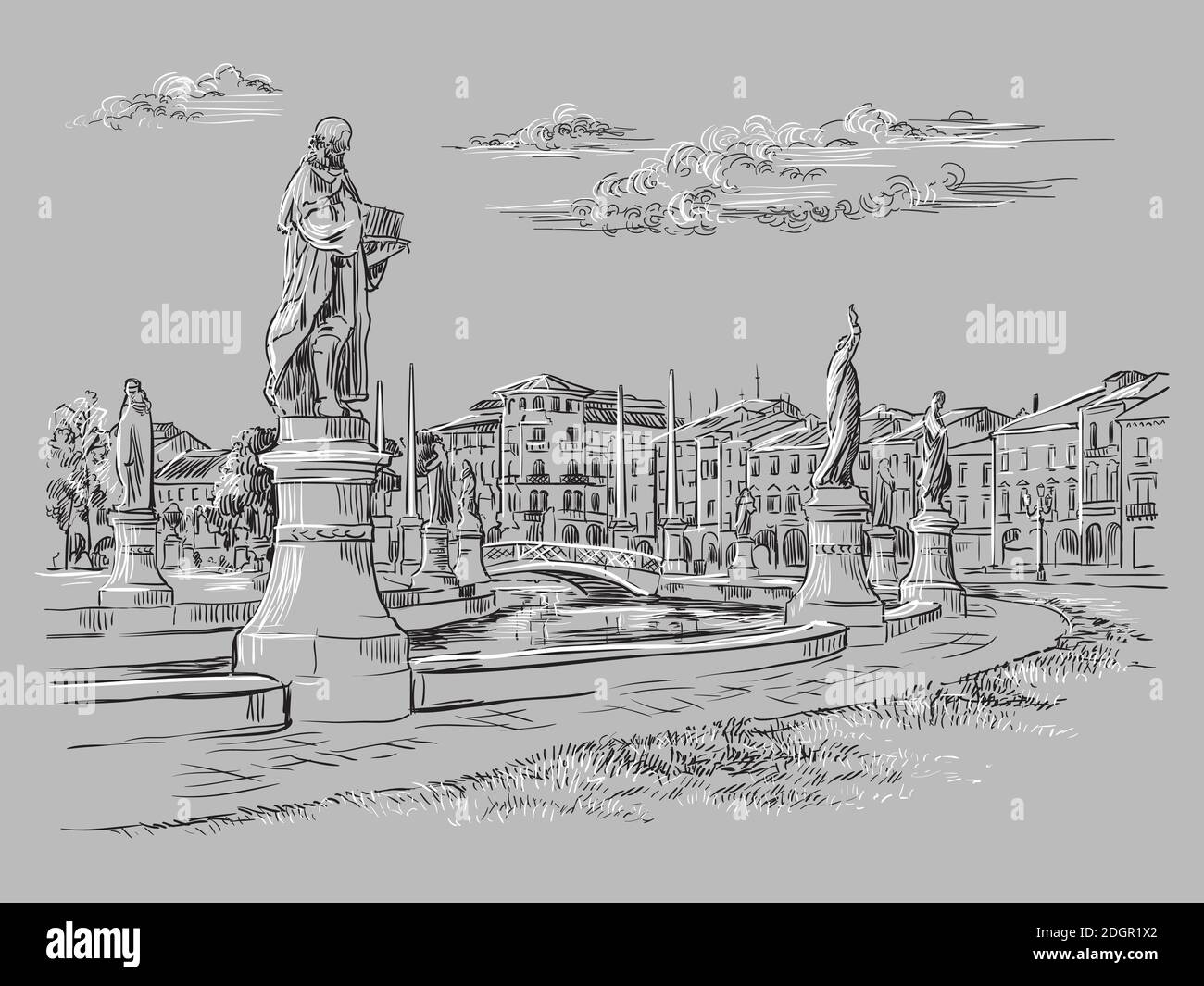 Vector hand drawing illustration of Prato della Valle in Padua. Venice ...