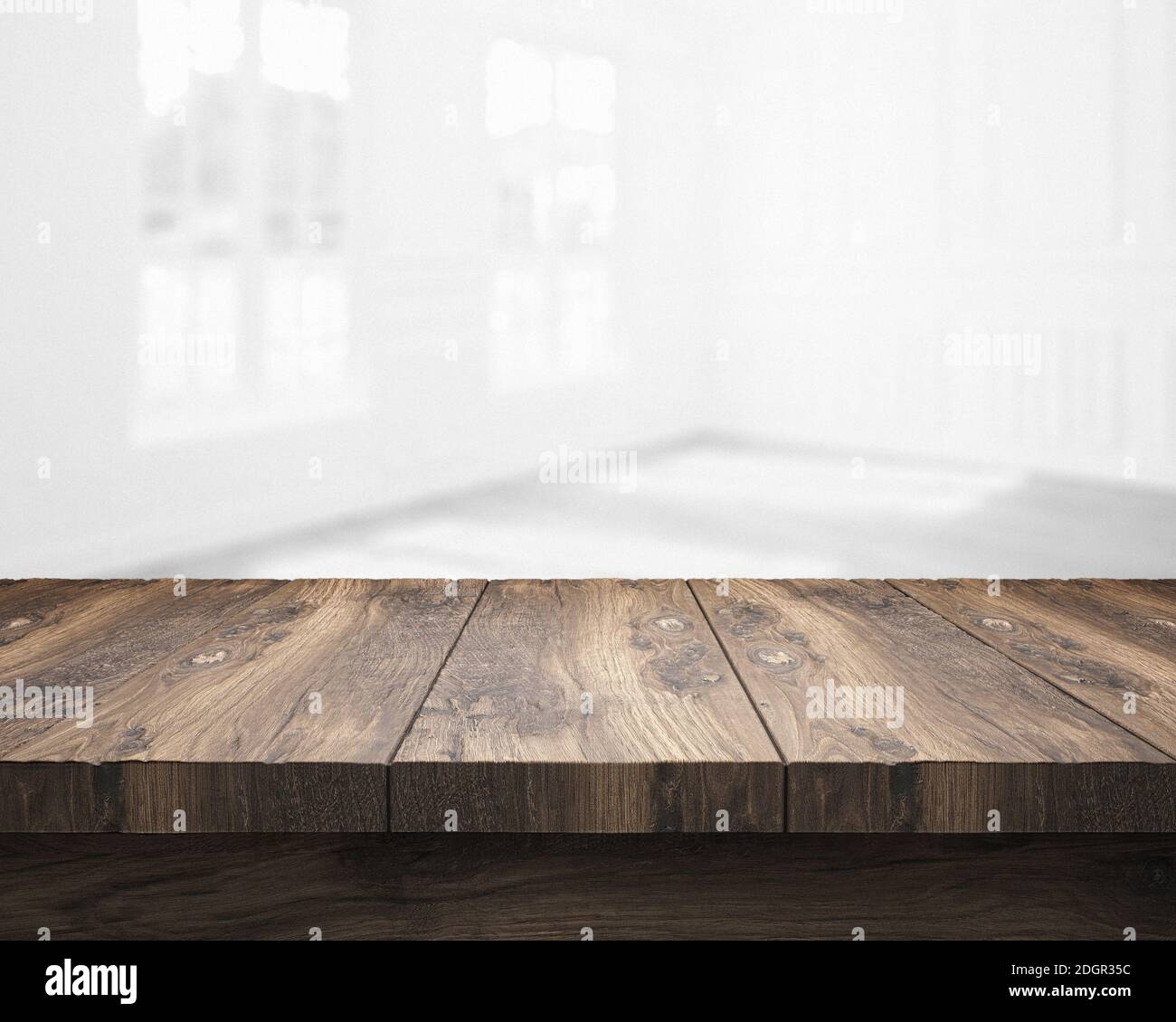 Blank table top in front of blurry room - Illustration Stock Photo - Alamy