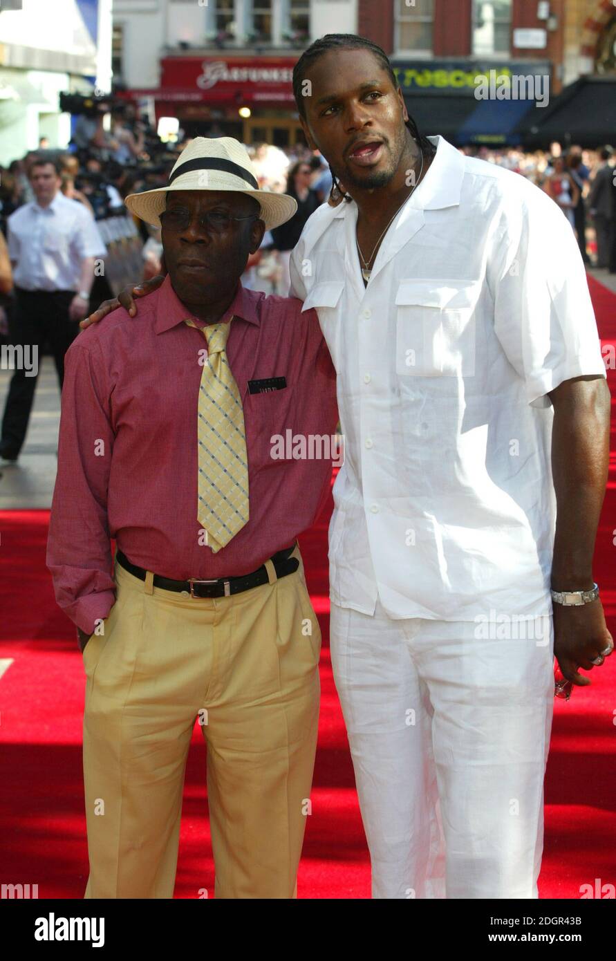 Audley Harrison and his father arriving at the UK Premiere of War of ...