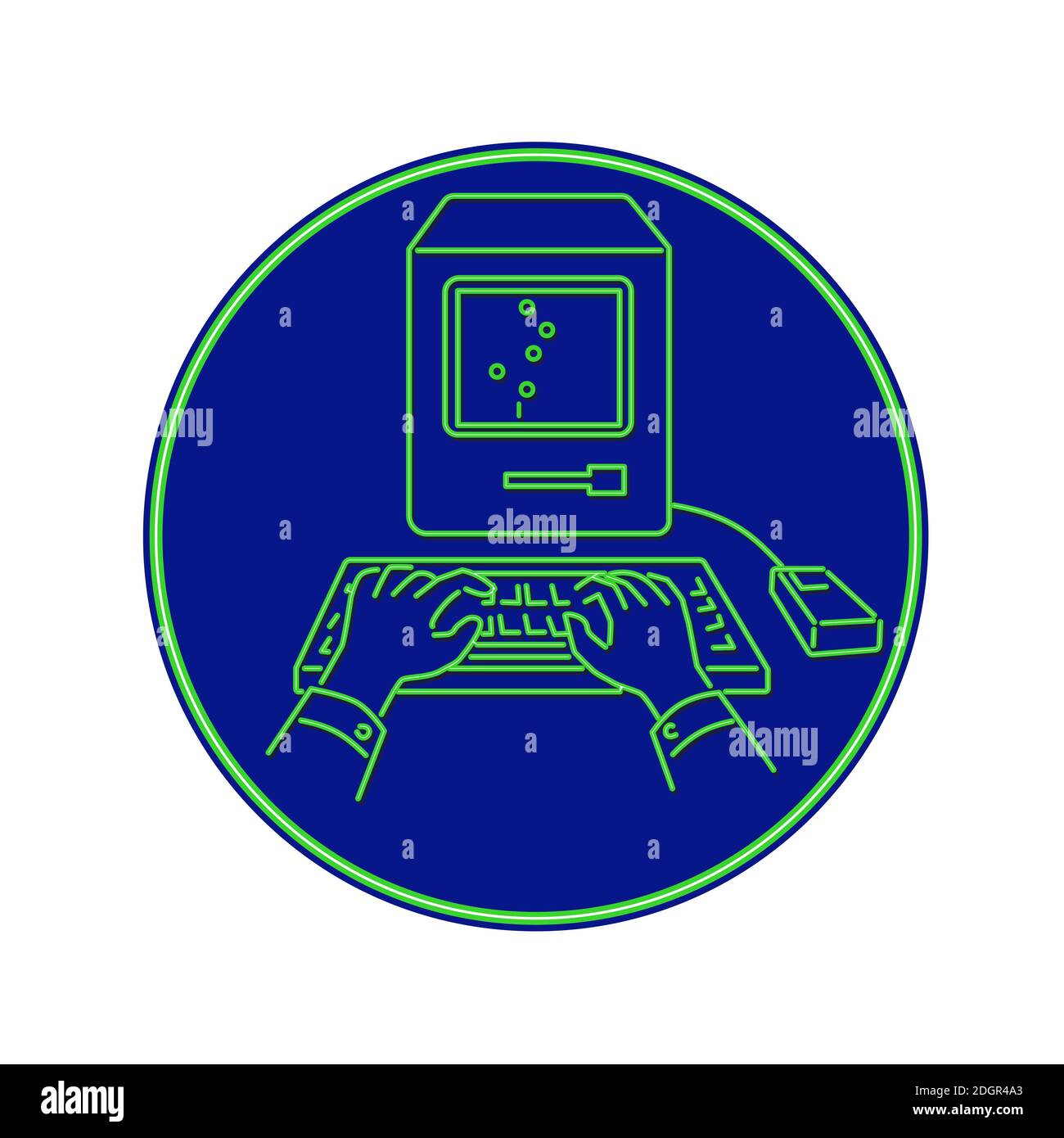 Hand Typing Classic Computer Neon Sign Oval Stock Photo - Alamy