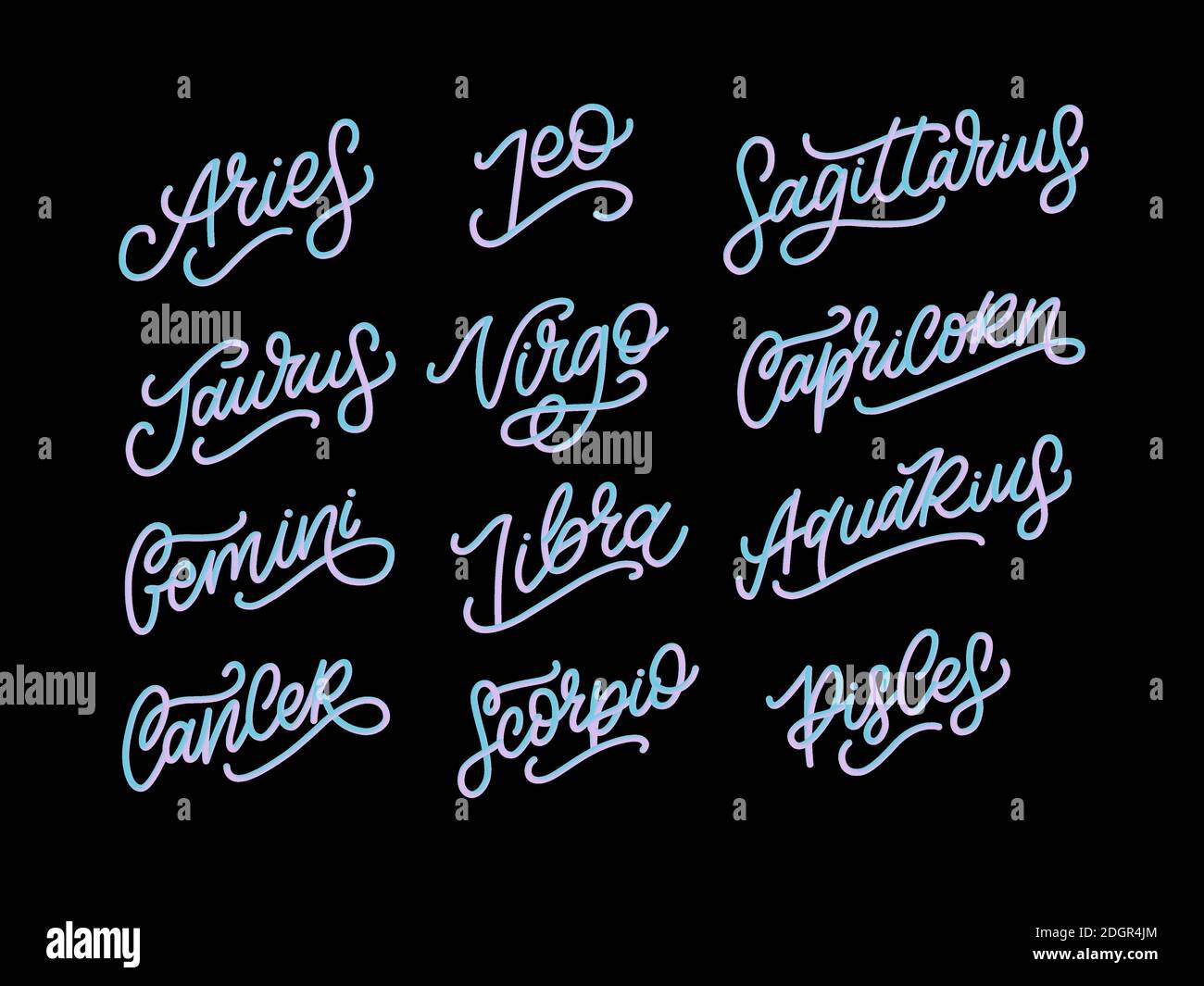 Zodiac lettering Vector Sign. Cartoon astrology text illustration ...