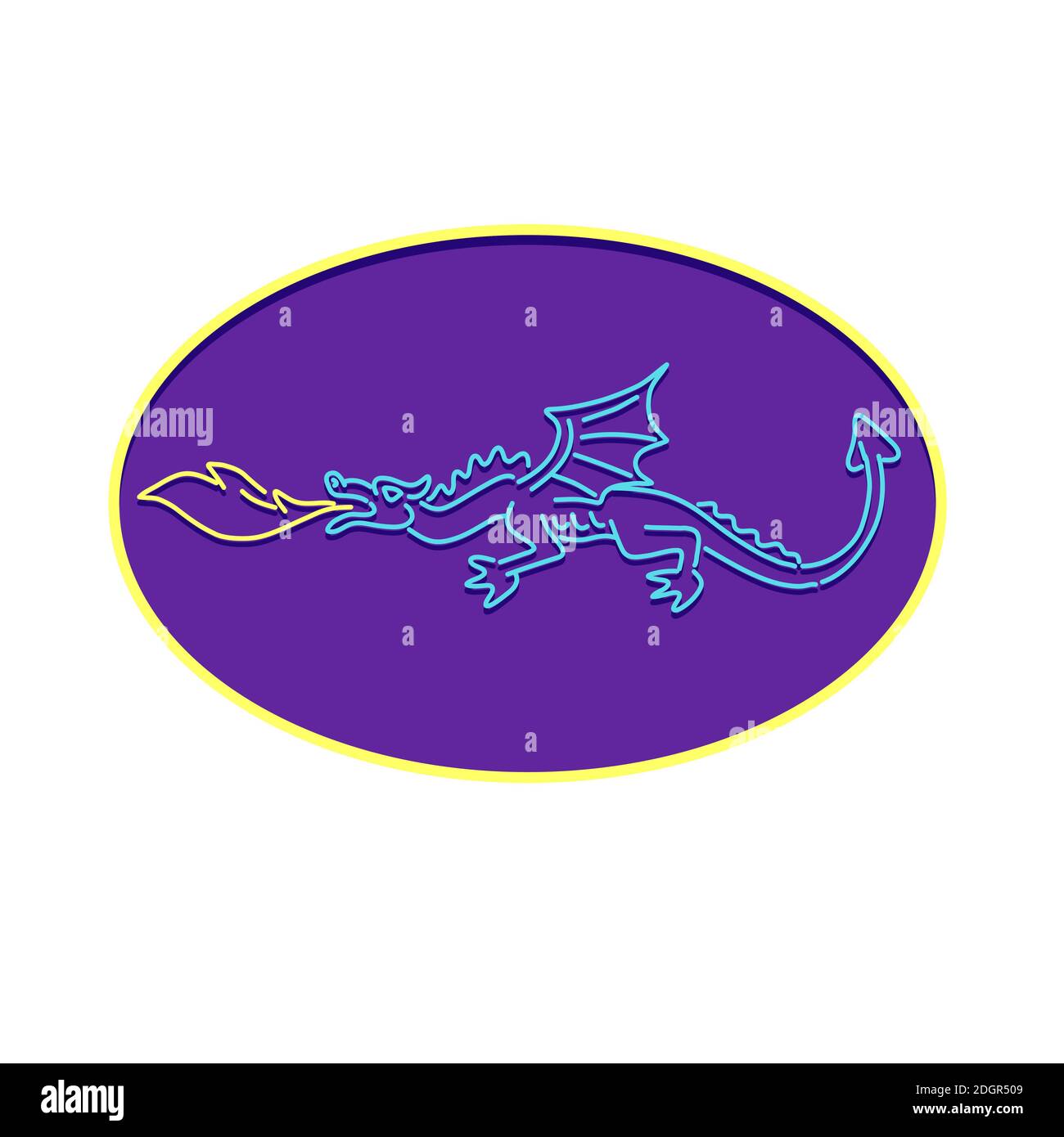 Medieval Dragon Breathing Fire Neon Stock Photo - Alamy