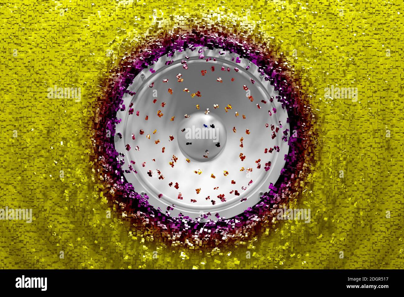 Abstract sound speaker with dynamic bass particle - 3D Illustration ...