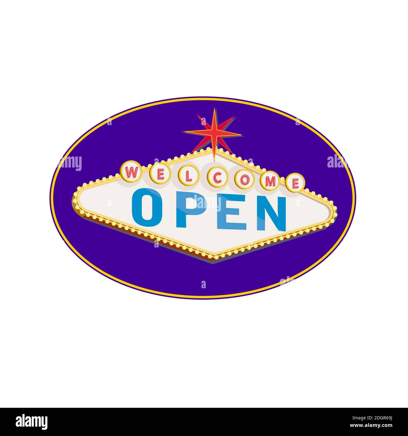 Retro Welcome Open Neon Sign Oval Stock Photo - Alamy