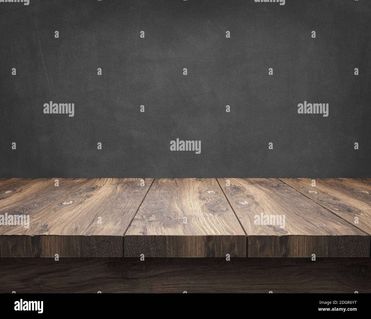 Rustic wooden table with grey background Stock Photo - Alamy