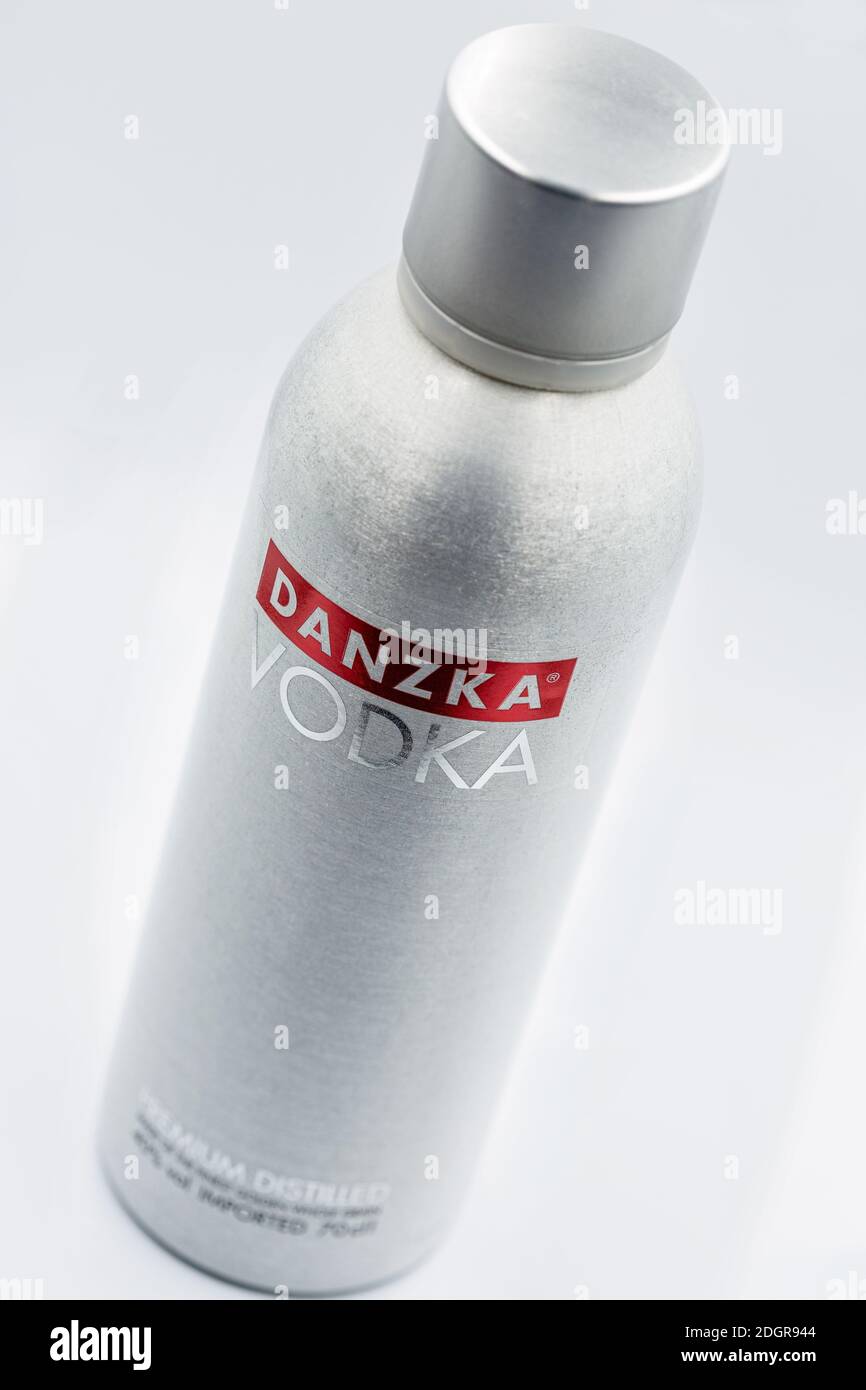 KYIV, UKRAINE - OCTOBER 23, 2020: Danzka vodka bottle closeup against ...