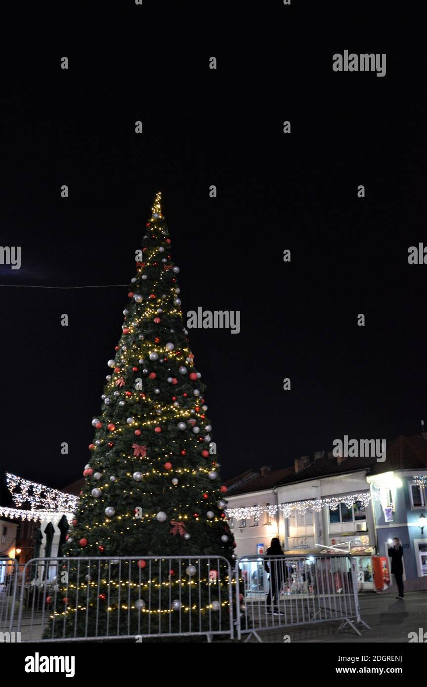 Decorated large Christmas tree with decorations Stock Photo - Alamy