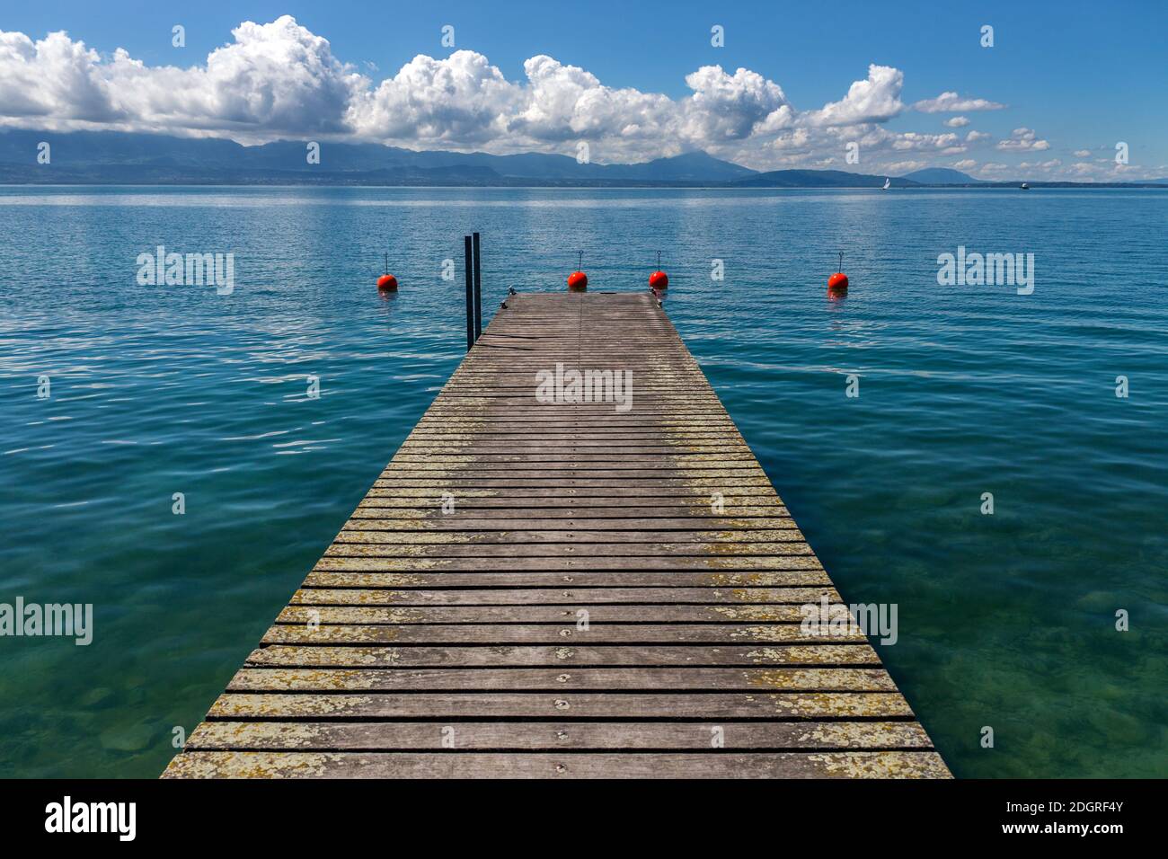 Jetty near Rolle on the north shore of Lake Geneva (Lac Leman) in the ...