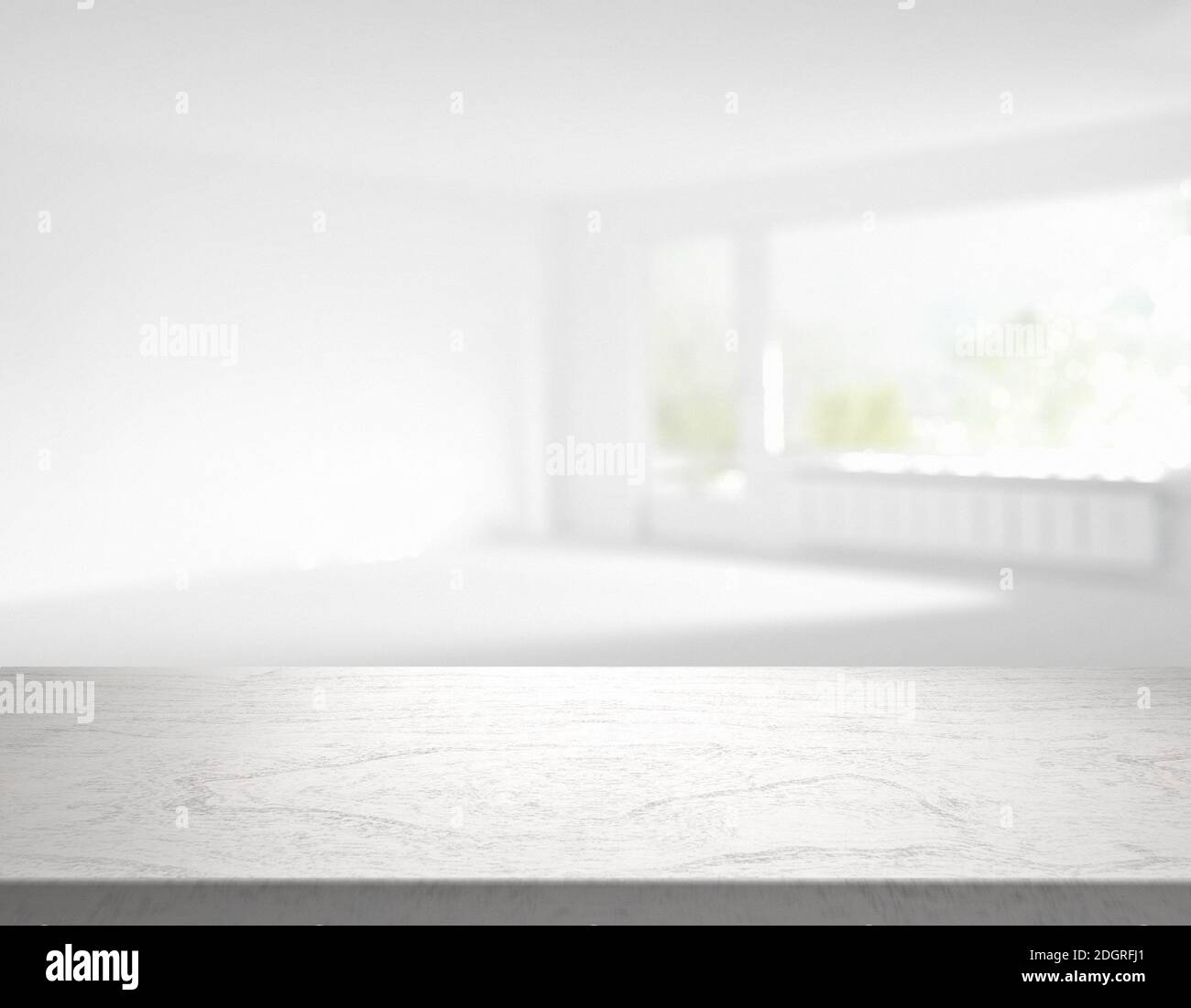 Blank table top in front of blurry room - Illustration Stock Photo - Alamy