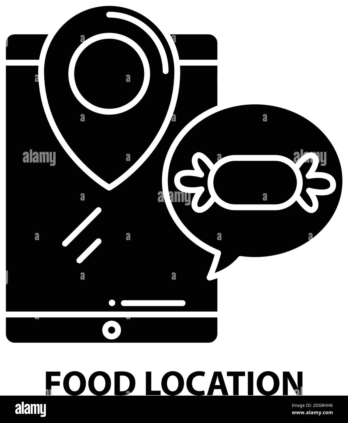 food location icon, black vector sign with editable strokes, concept ...