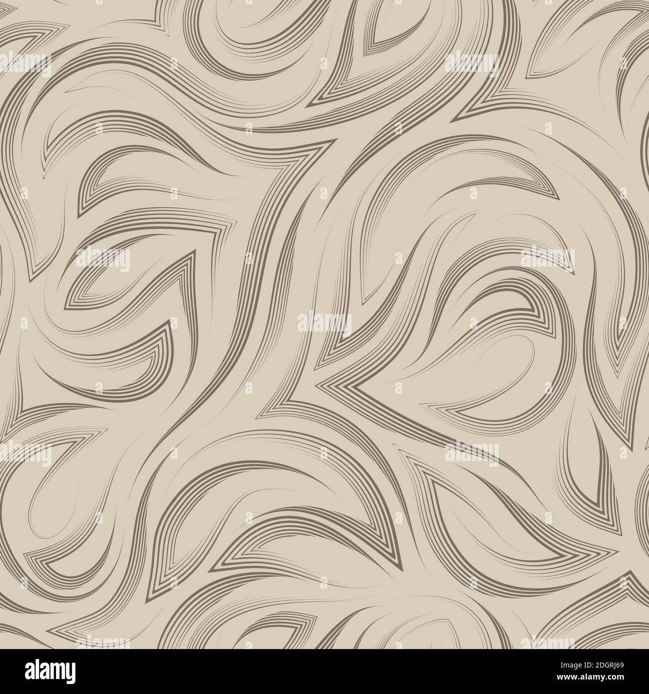 Brown smooth lines and corners vector geometric seamless pattern on beige background. Graceful ...