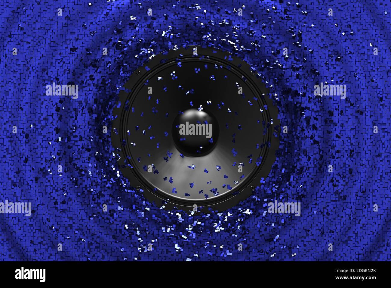 Abstract sound speaker with dynamic bass particle - 3D Illustration ...