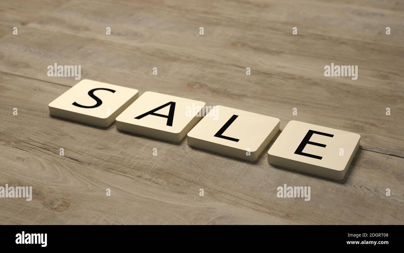 SALE symbol on wooden table - Illustration Stock Photo - Alamy