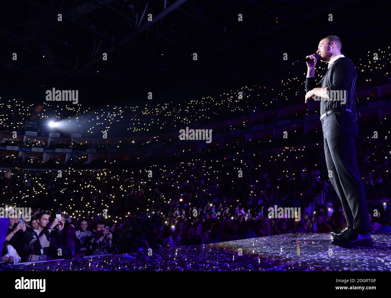 Sam Smith on stage during day one of Capital's Jingle Bell Ball 2017 ...