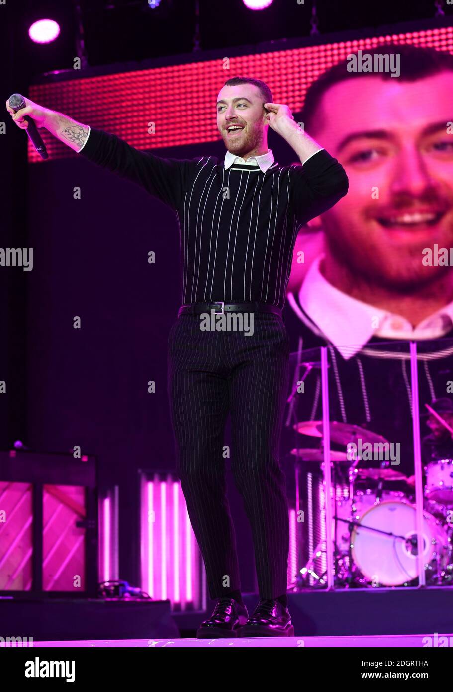 Sam Smith on stage during day one of Capital's Jingle Bell Ball 2017 ...