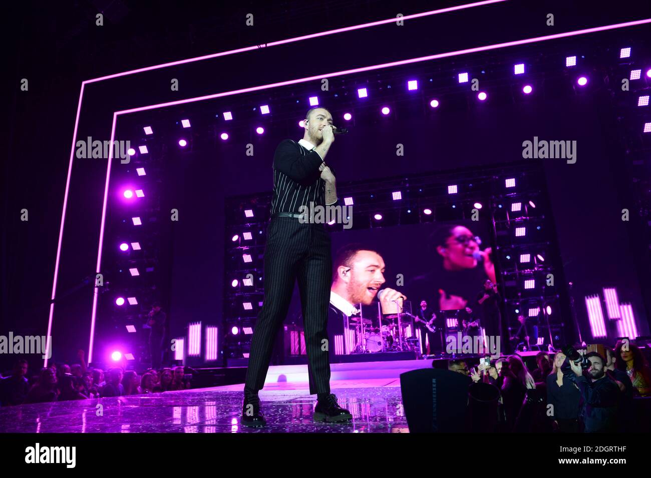 Sam Smith on stage during day one of Capital's Jingle Bell Ball 2017 ...