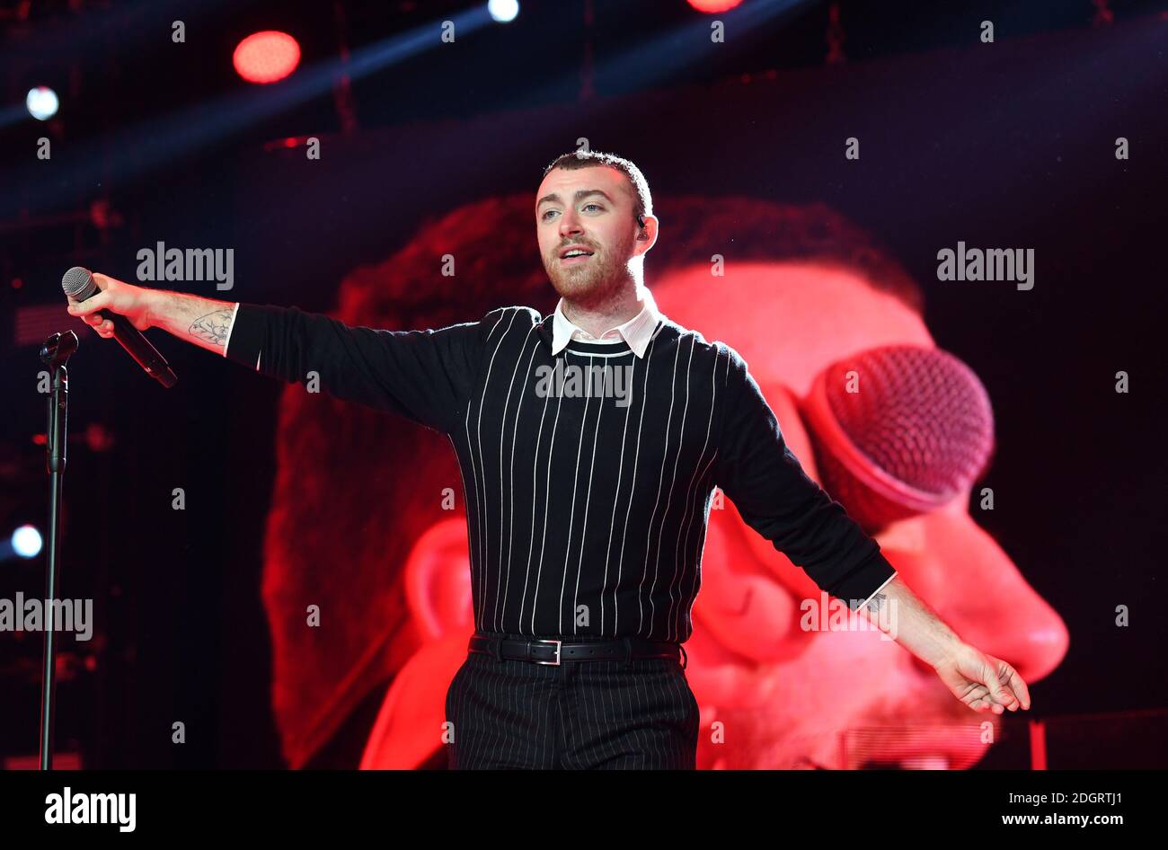 Sam Smith on stage during day one of Capital's Jingle Bell Ball 2017 ...
