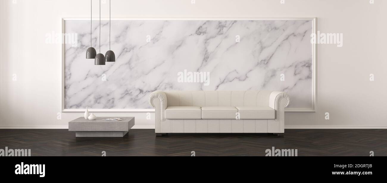 Modern living room with marble wall - Illustration Stock Photo - Alamy