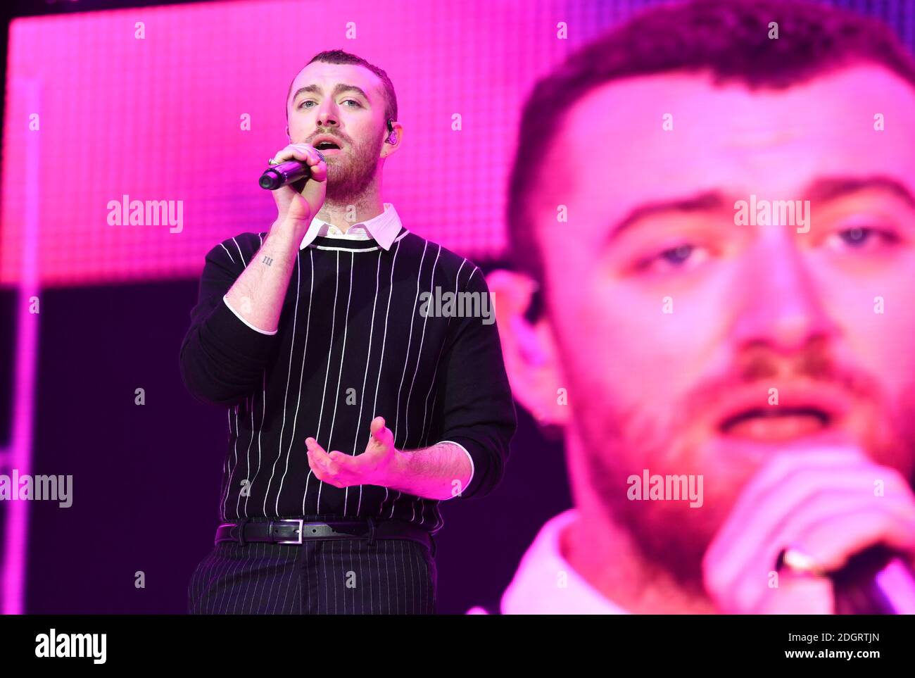 Sam Smith on stage during day one of Capital's Jingle Bell Ball 2017 ...
