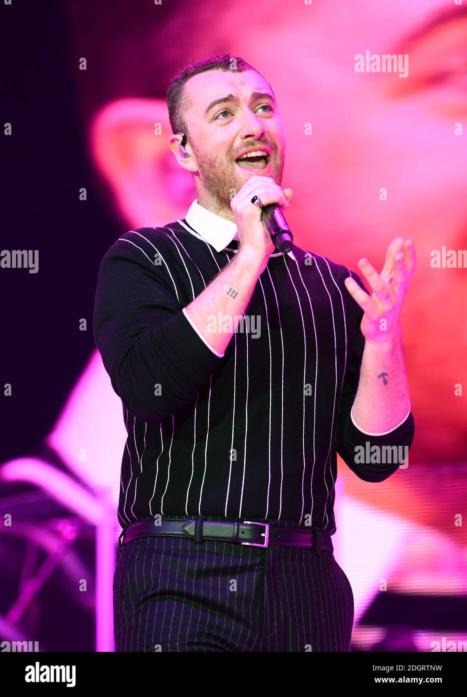 Sam Smith on stage during day one of Capital's Jingle Bell Ball 2017 ...