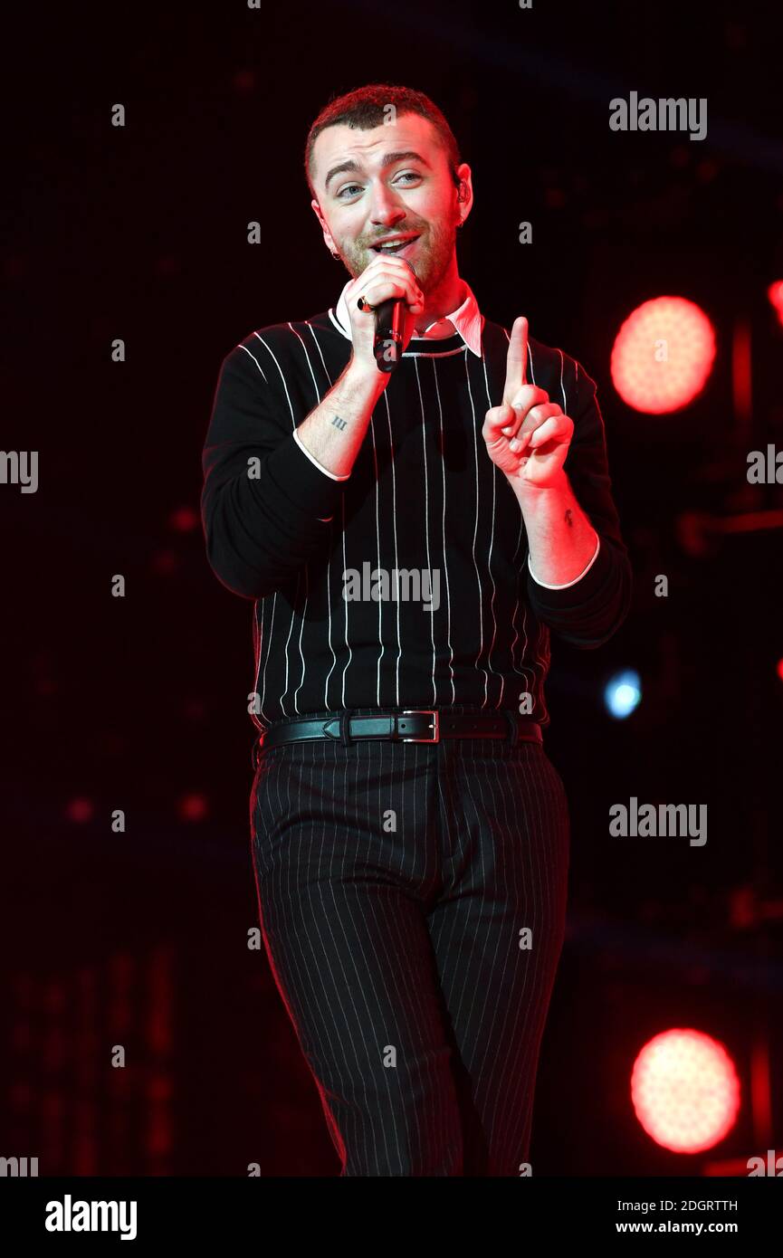 Sam Smith on stage during day one of Capital's Jingle Bell Ball 2017 ...