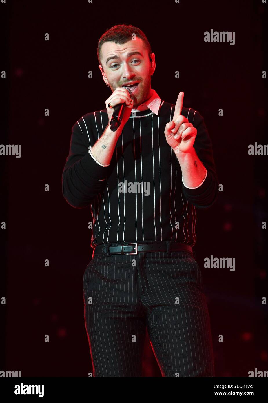 Sam Smith on stage during day one of Capital's Jingle Bell Ball 2017 ...