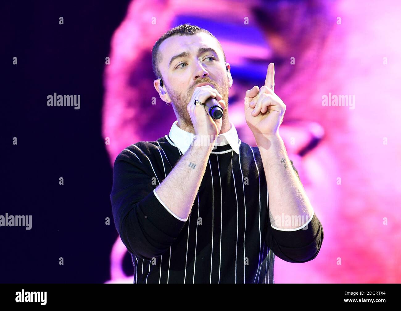 Sam Smith on stage during day one of Capital's Jingle Bell Ball 2017 ...