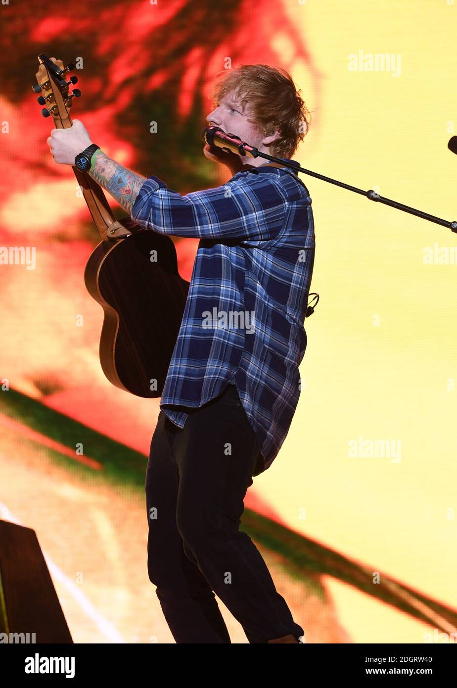 Ed Sheeran on stage during day two of Capital's Jingle Bell Ball 2017 ...