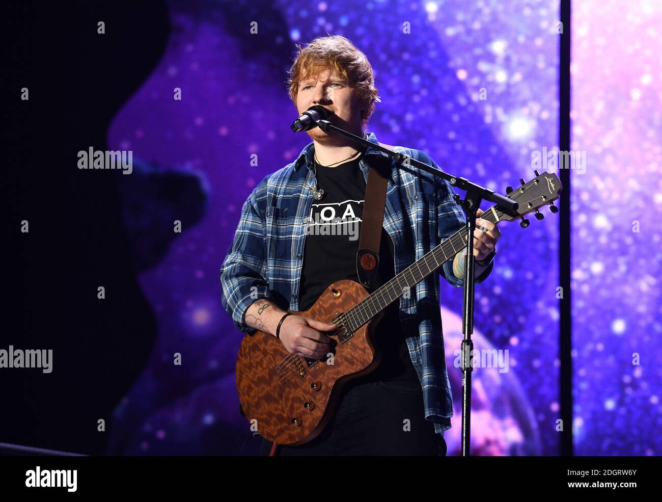 Ed Sheeran on stage during day two of Capital's Jingle Bell Ball 2017 ...