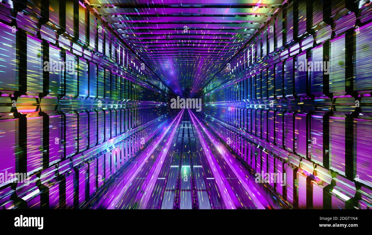 Rainbox color space tunnel particles 3d illustration background ...