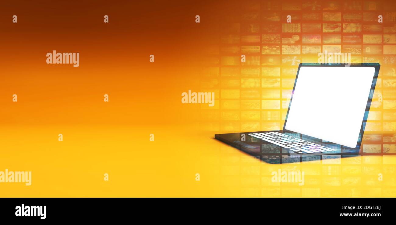 Glowing Laptop Empty Screen Stock Photo - Alamy